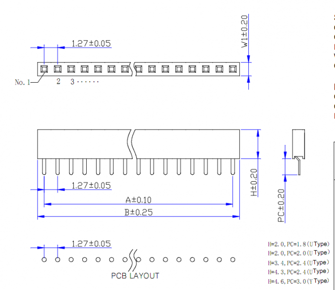 최대 삽입력 0.2KFG 절연 소재 PA9T와 단일 열 딥 타입 여성 헤더